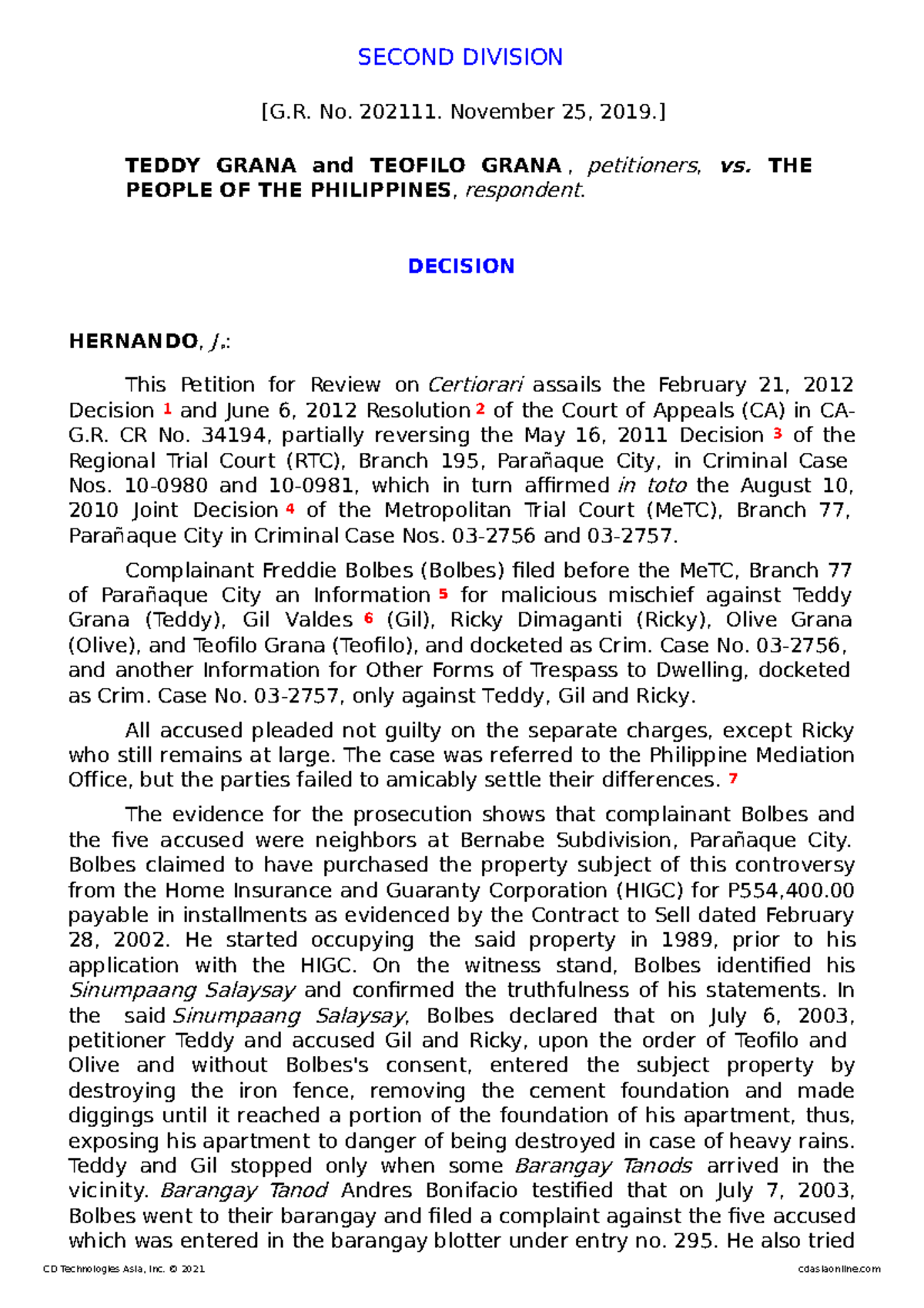 Grana v. People - Hernando Bar Cases - SECOND DIVISION [G. No. 202111 ...
