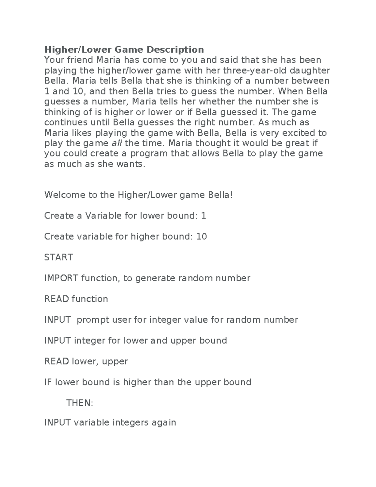 Higher\ lower game - High Low game assignment - Higher/Lower Game Description Your friend Maria ...