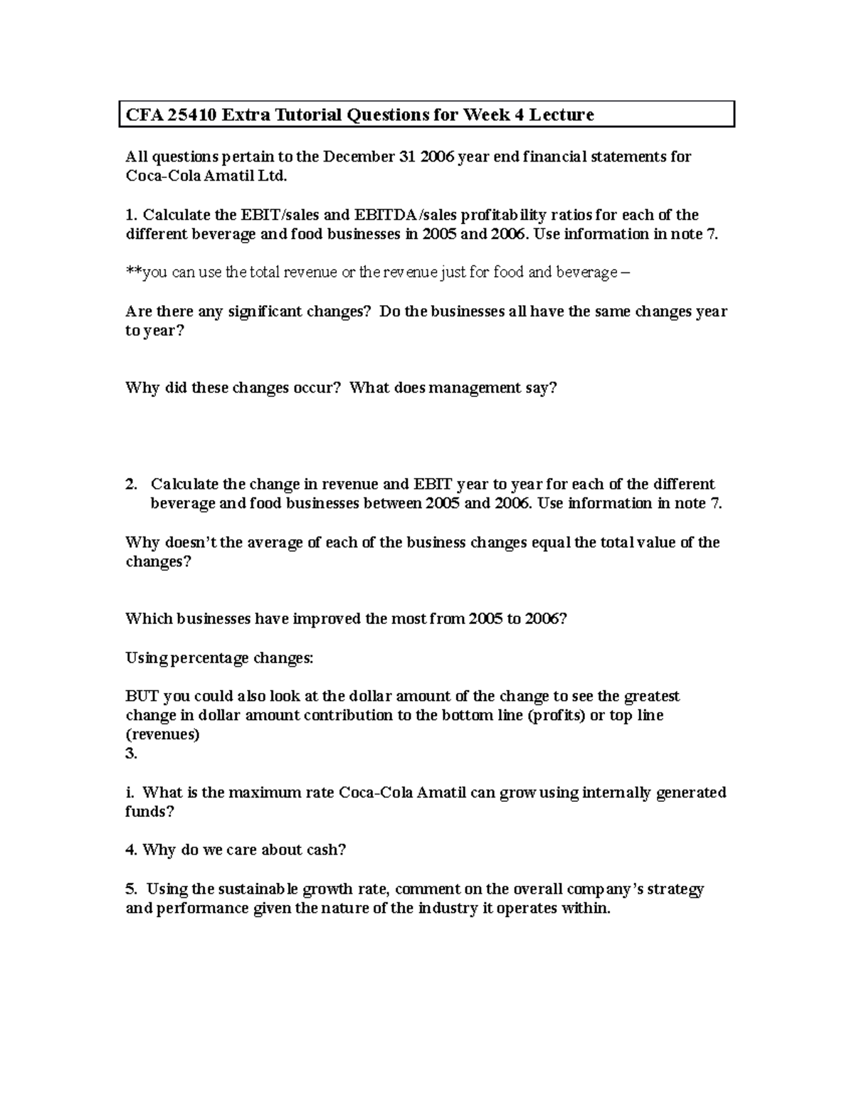 25410 CFA extratutorial Questions W4 Analyse Profitability 2 lecture - CFA 25410 Extra Tutorial ...