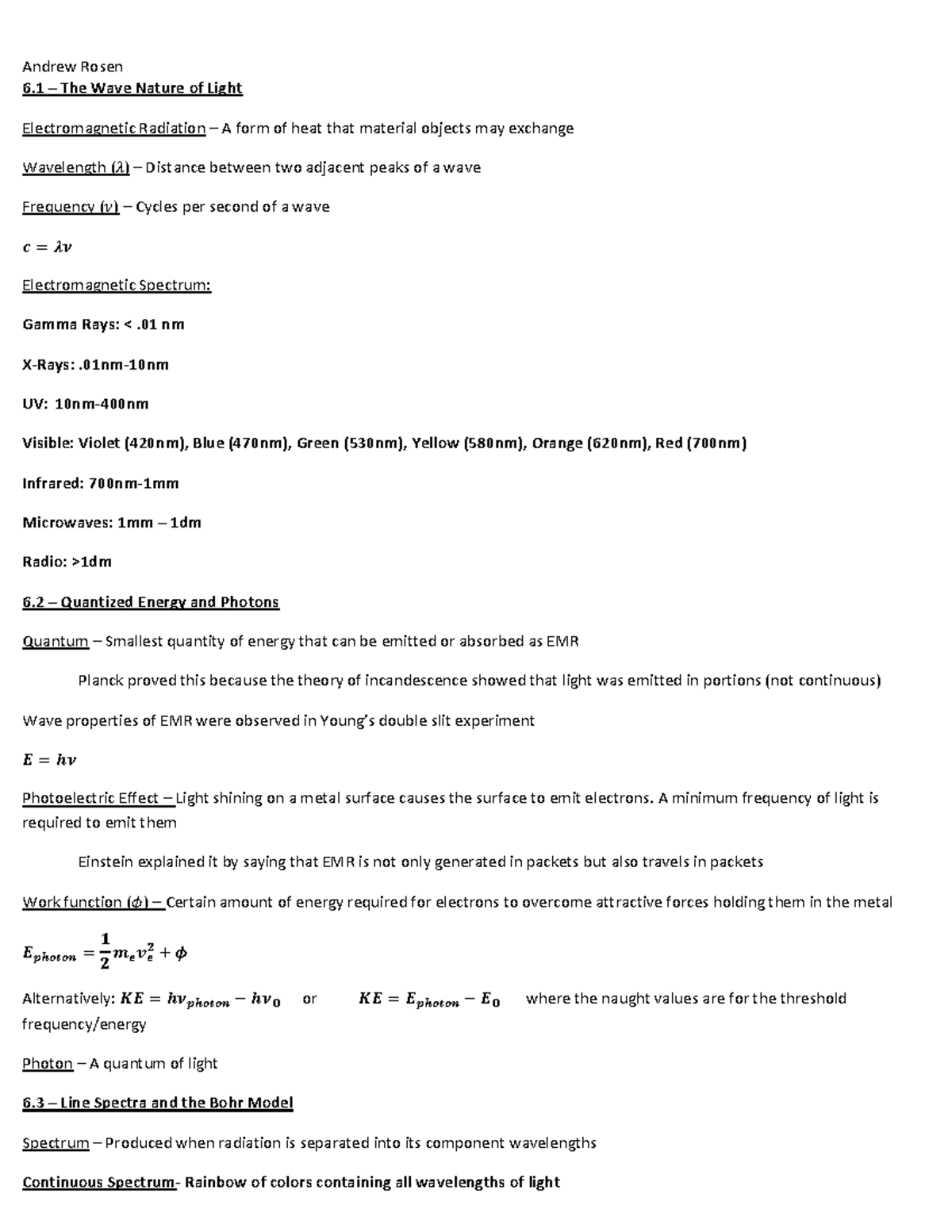 Chem Review 6 - Atomic Structure - 6 – The Wave Nature of Light ...