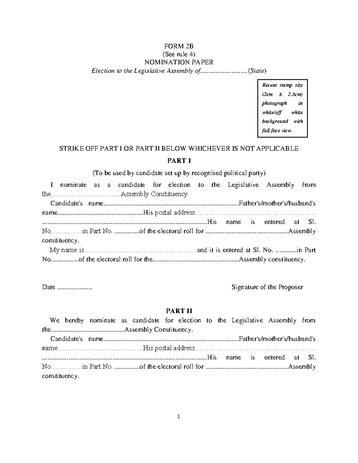 Form 2B - DXFSFS - FORM 2B (See rule 4) NOMINATION PAPER Election to ...