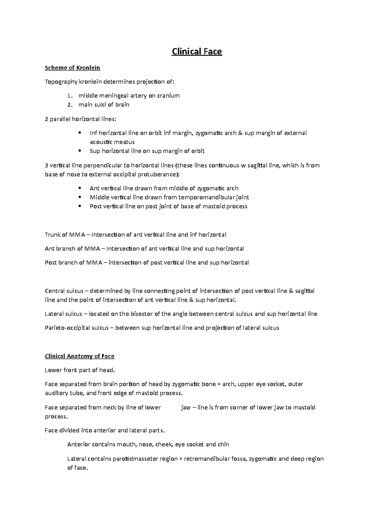 Clinical Face - notes - Clinical Face Scheme of Kronlein Topography ...