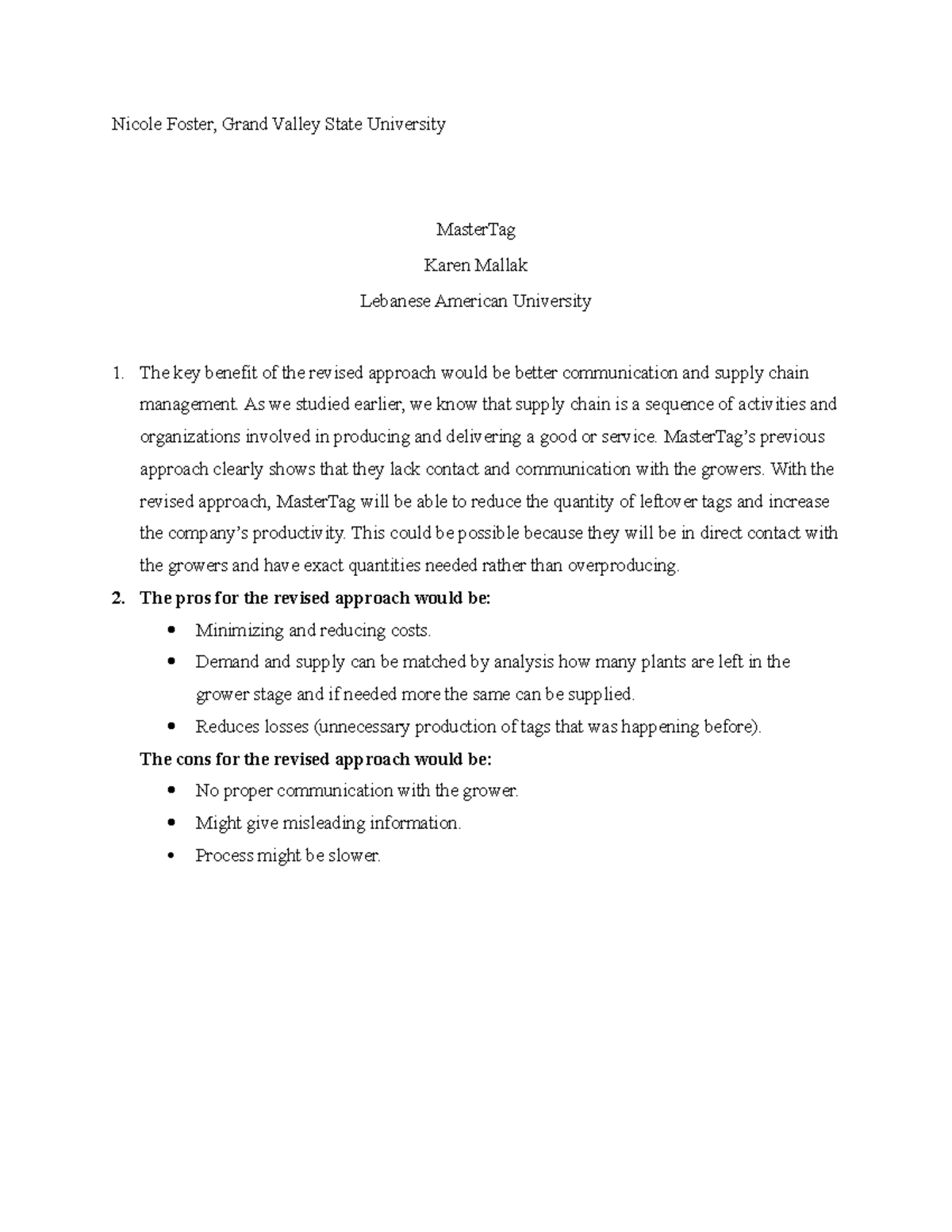 OPM - case study solution - Nicole Foster, Grand Valley State ...