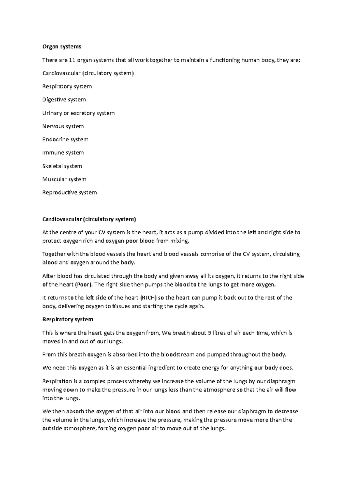 Organ Systems - Lecture notes 1 - Organ systems There are 11 organ ...