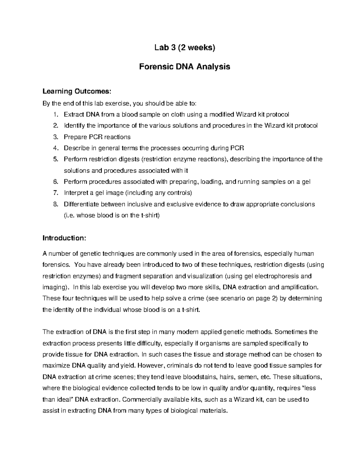 Lab 3 - Fall 2019 Lab 3 - Lab 3 (2 weeks) Forensic DNA Analysis ...