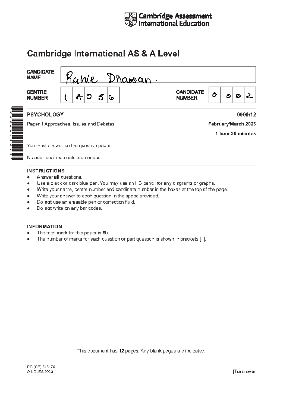 9990 m23 qp 12 - 9990 past paper - This document has 12 pages. Any ...