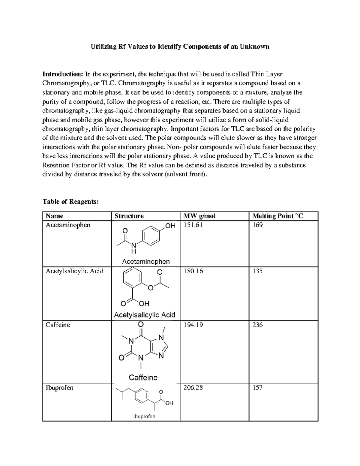 Experiment #4 - Full Lab Report - Utilizing Rf Values to Identify ...