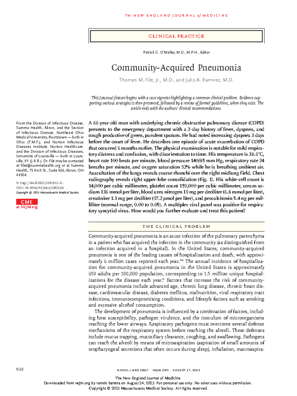 Nejm community acquired pneumonia - T h e n e w e ng l a n d j o u r na ...