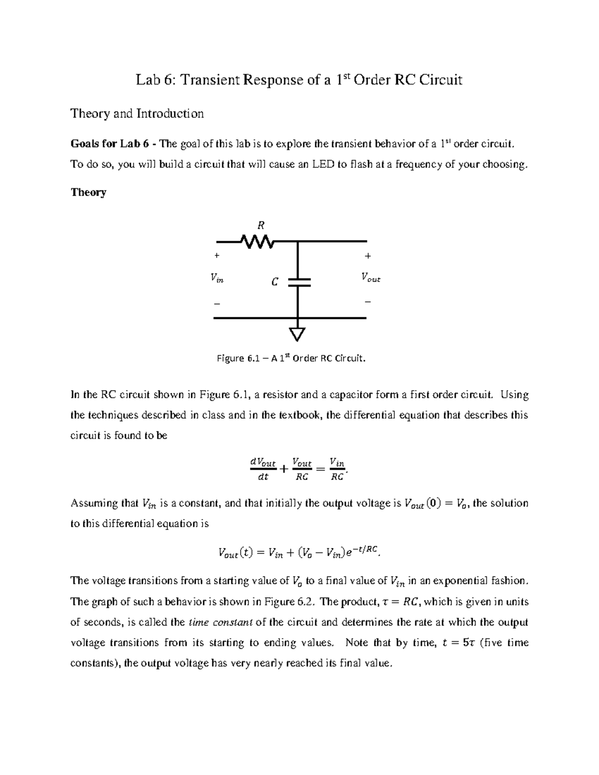 Lab6 Transiet Circuits RC - Lab 6: Transient Response of a 1st Order RC Circuit Theory and - Studocu
