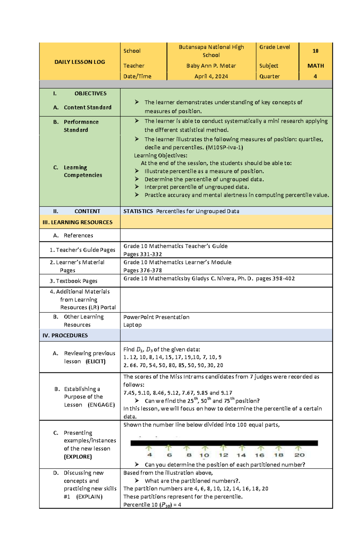 Lesson plan math 10 4th quarter day 4 - DAILY LESSON LOG School ...