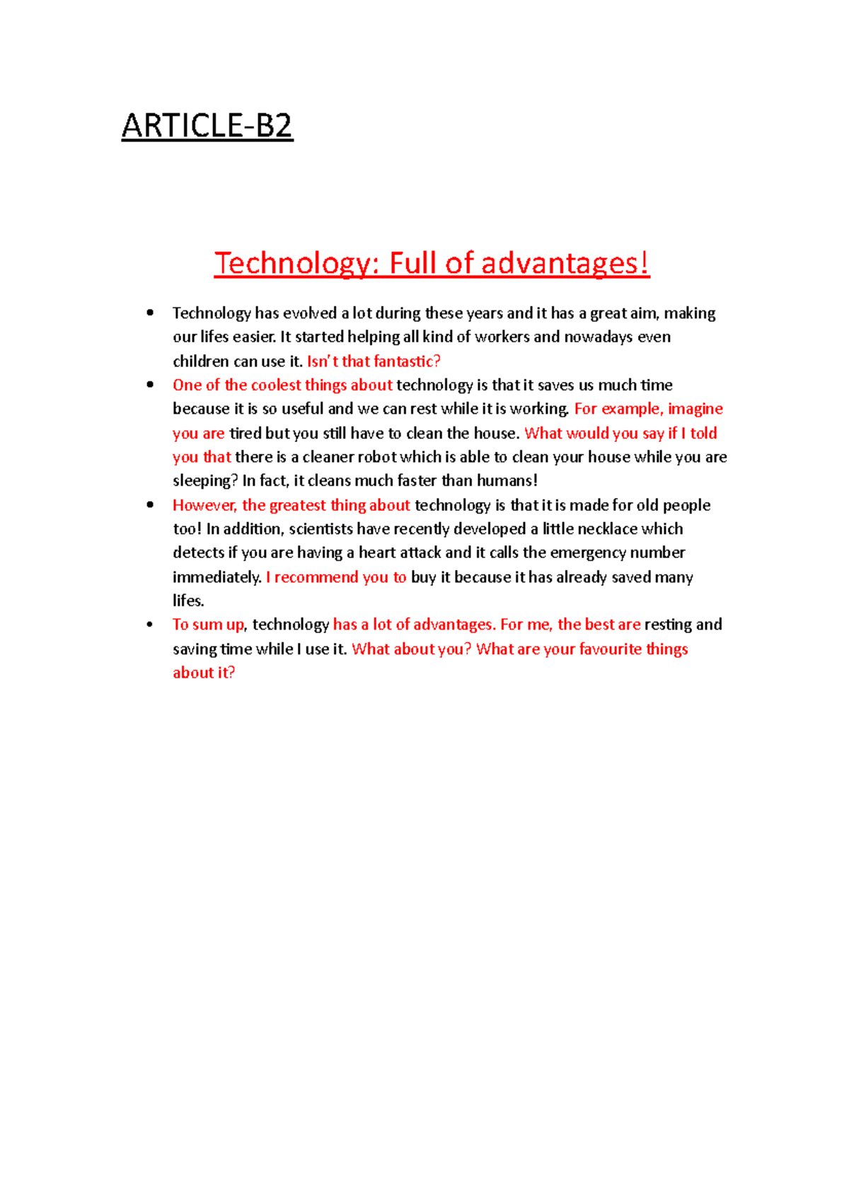 Article- Ejemplo B2 - ARTICLE-B Technology: Full of advantages ...