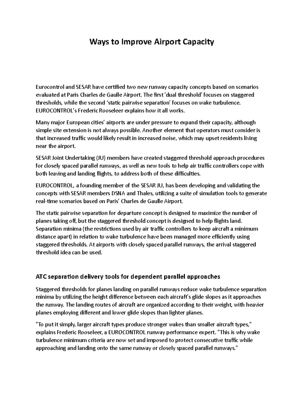 Ways to Improve Airport Capacity - Ways to Improve Airport Capacity ...