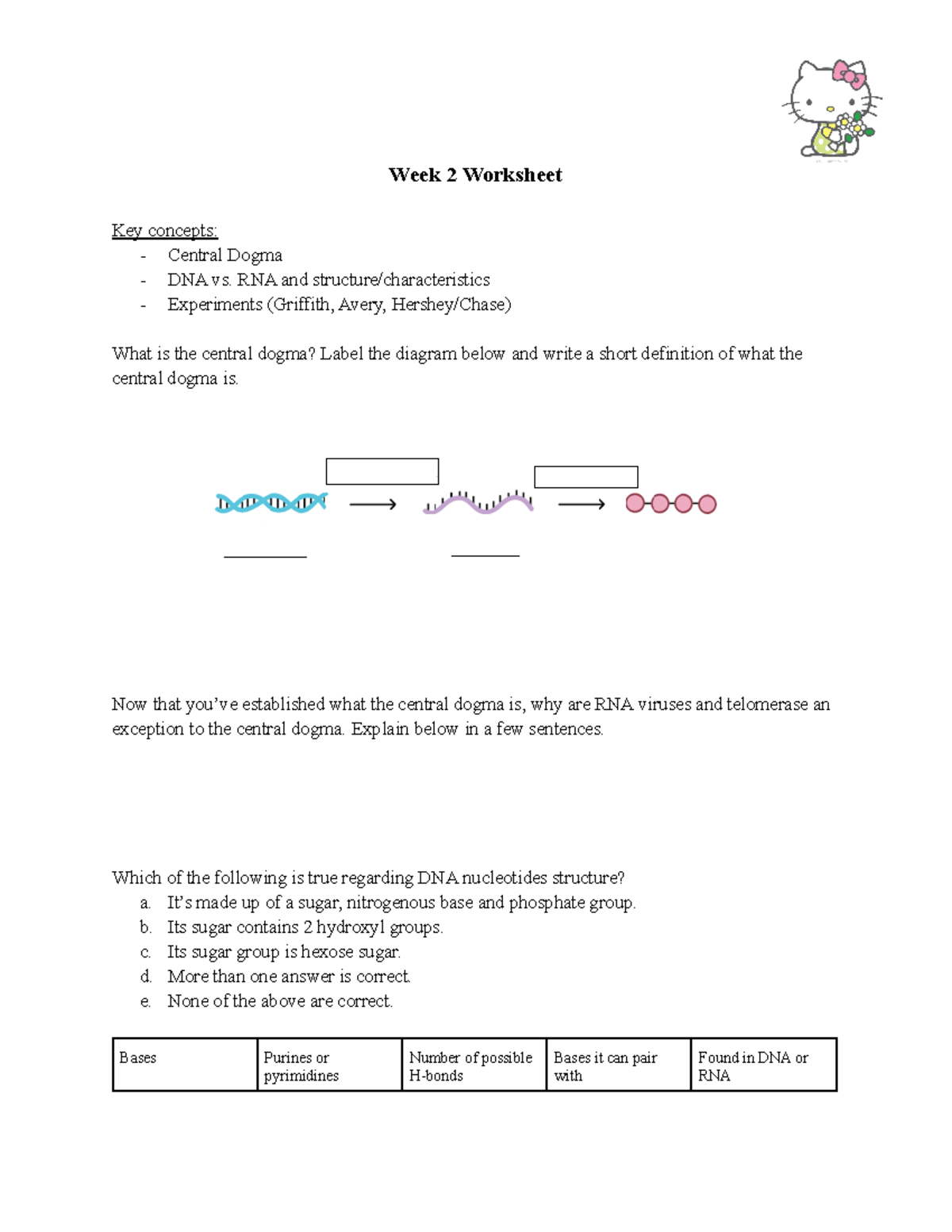 Week - Frederick Griffith’s experiment - Week 2 Worksheet Key concepts ...