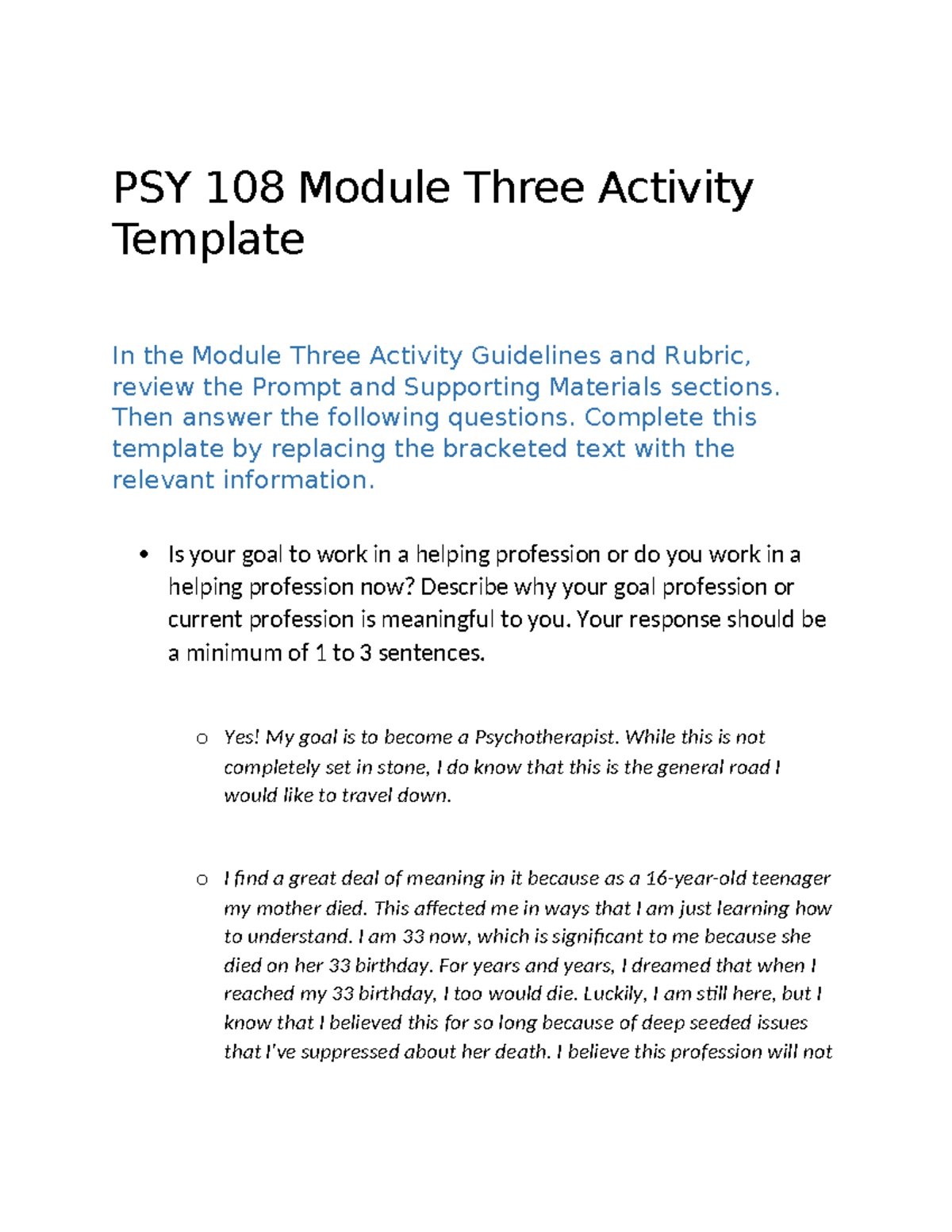 PSY Act. 3 - Reserch Methods - PSY 108 Module Three Activity Template In the Module Three ...