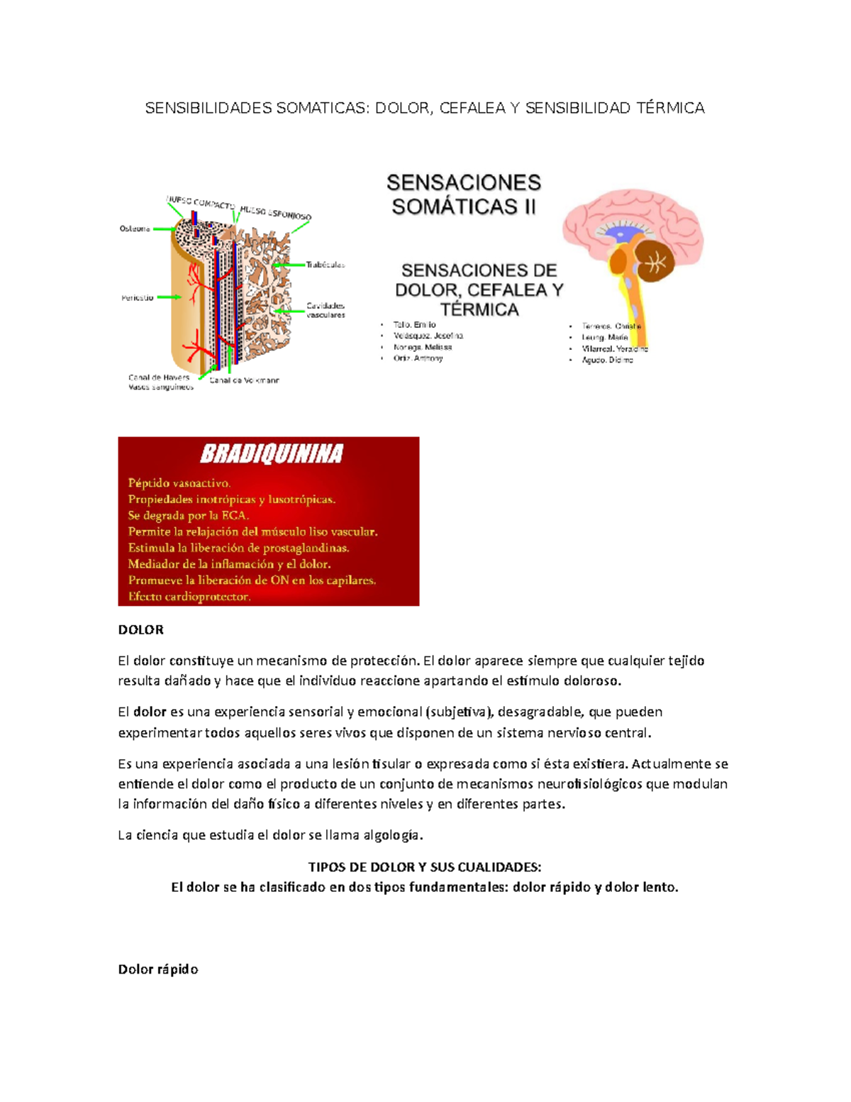Sensibilidades Somaticas - SENSIBILIDADES SOMATICAS: DOLOR, CEFALEA Y SENSIBILIDAD TÉRMICA DOLOR ...
