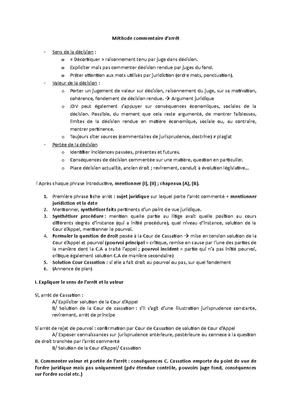 Méthodo-arrets - Méthode arrêts droits privés L1 - Méthode commentaire d’arrêt Sens de la ...