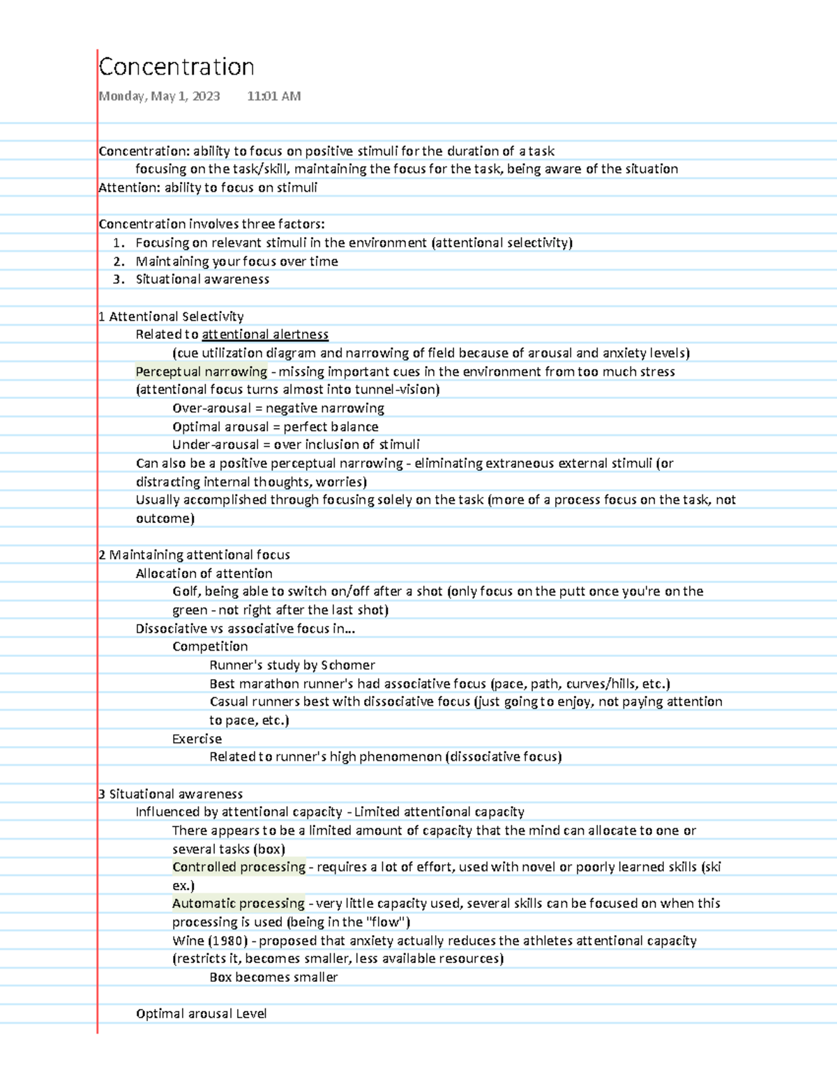 Sports Psych - Concentration - Concentration: ability to focus on ...