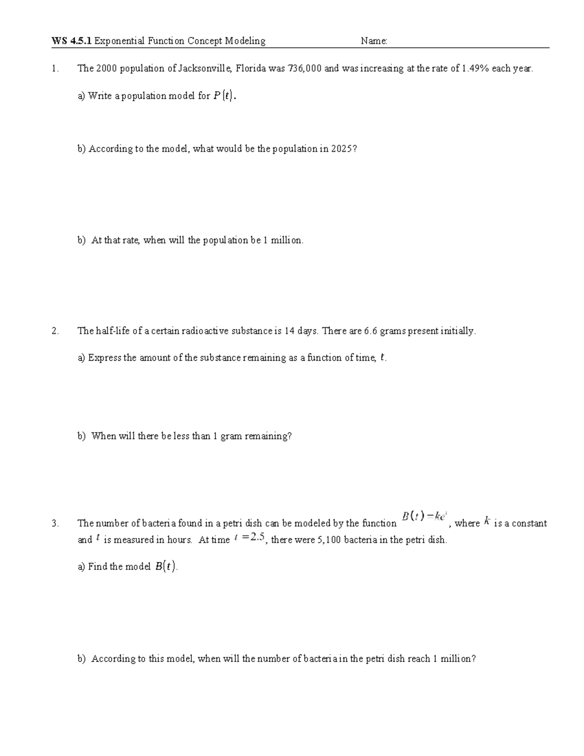 WS 4.5.1 Exponential Function Concept Modeling - WS 4.5 Exponential ...