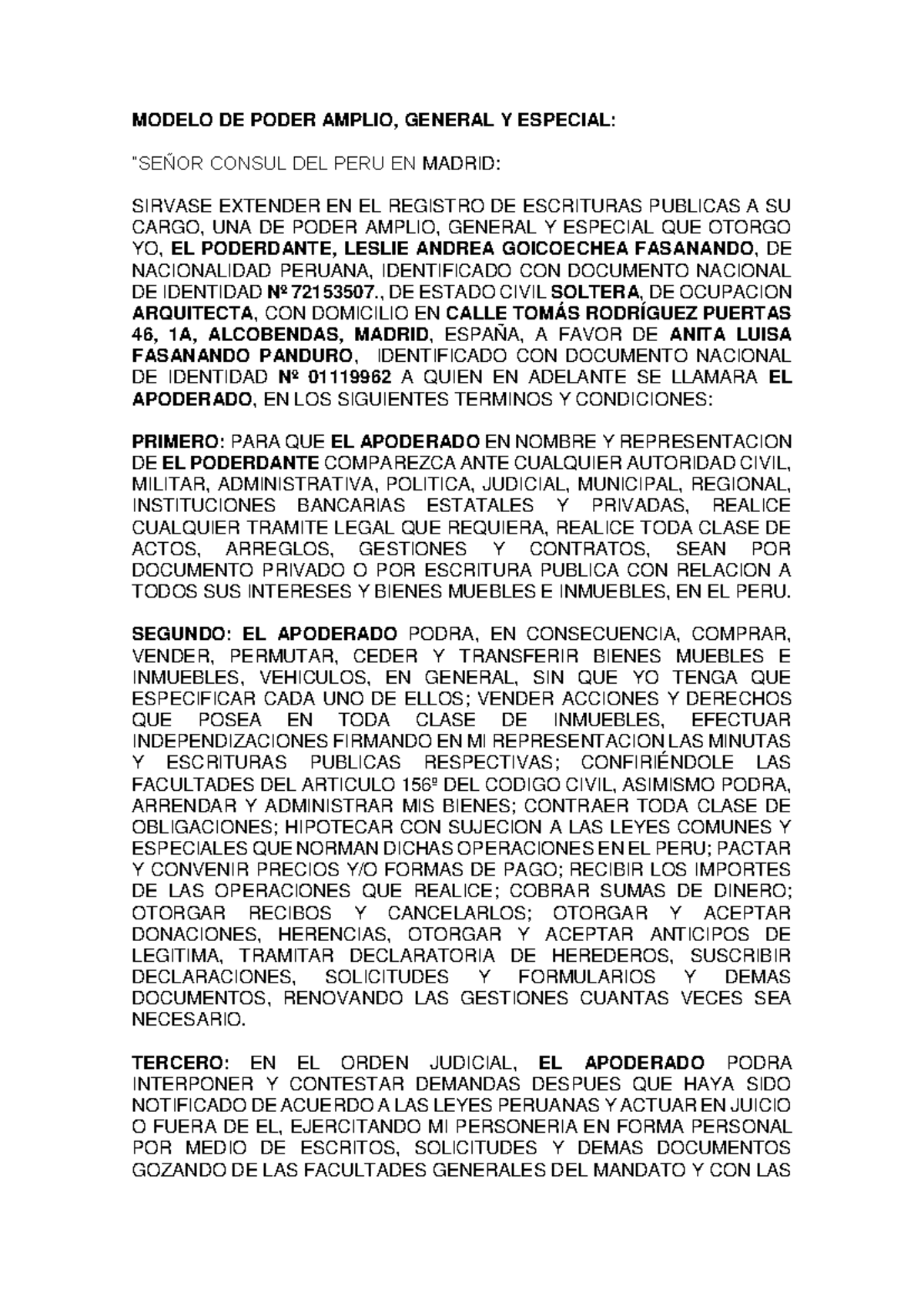 MOD Poder Amplio General Y Especial - MODELO DE PODER AMPLIO, GENERAL Y ...