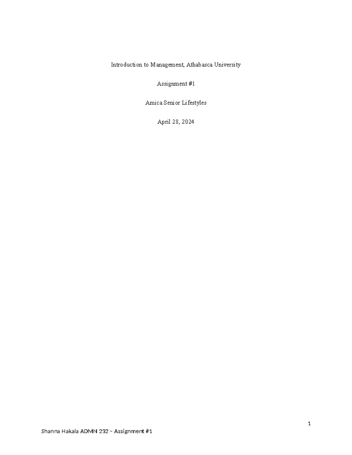 Assignment #1 -Marked - Introduction to Management, Athabasca ...