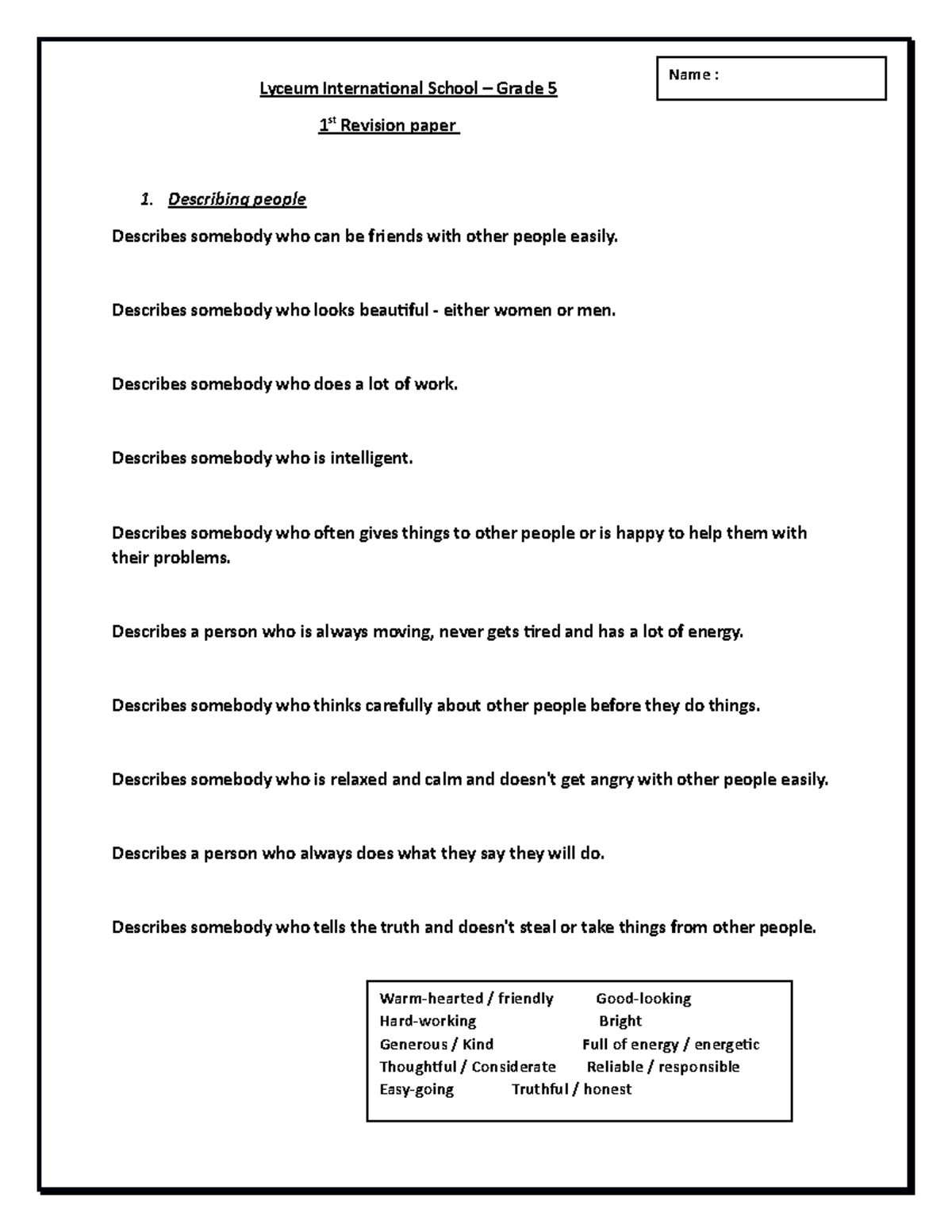 Lyceum International School - Grade 5 revision 1 - Lyceum International ...