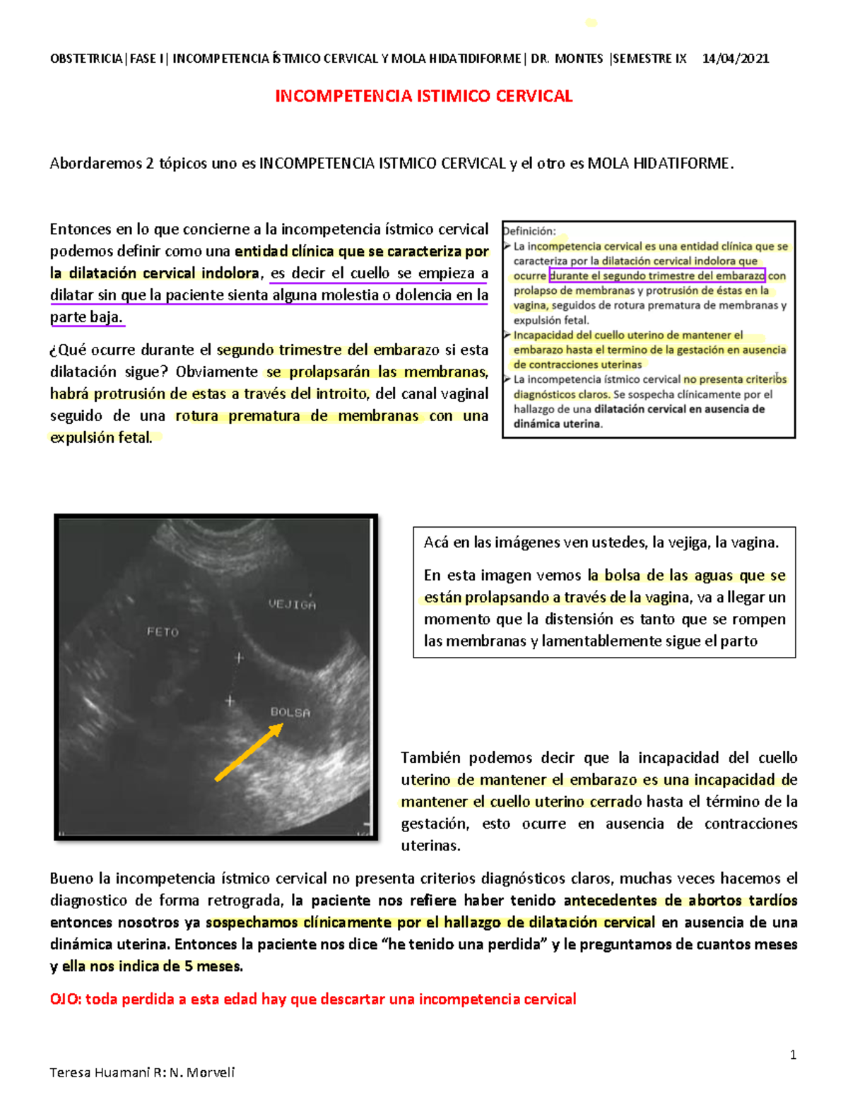 Clase 2 Incompetencia Ístmico Cervical Y MOLA Hidatidiforme - 1 ...
