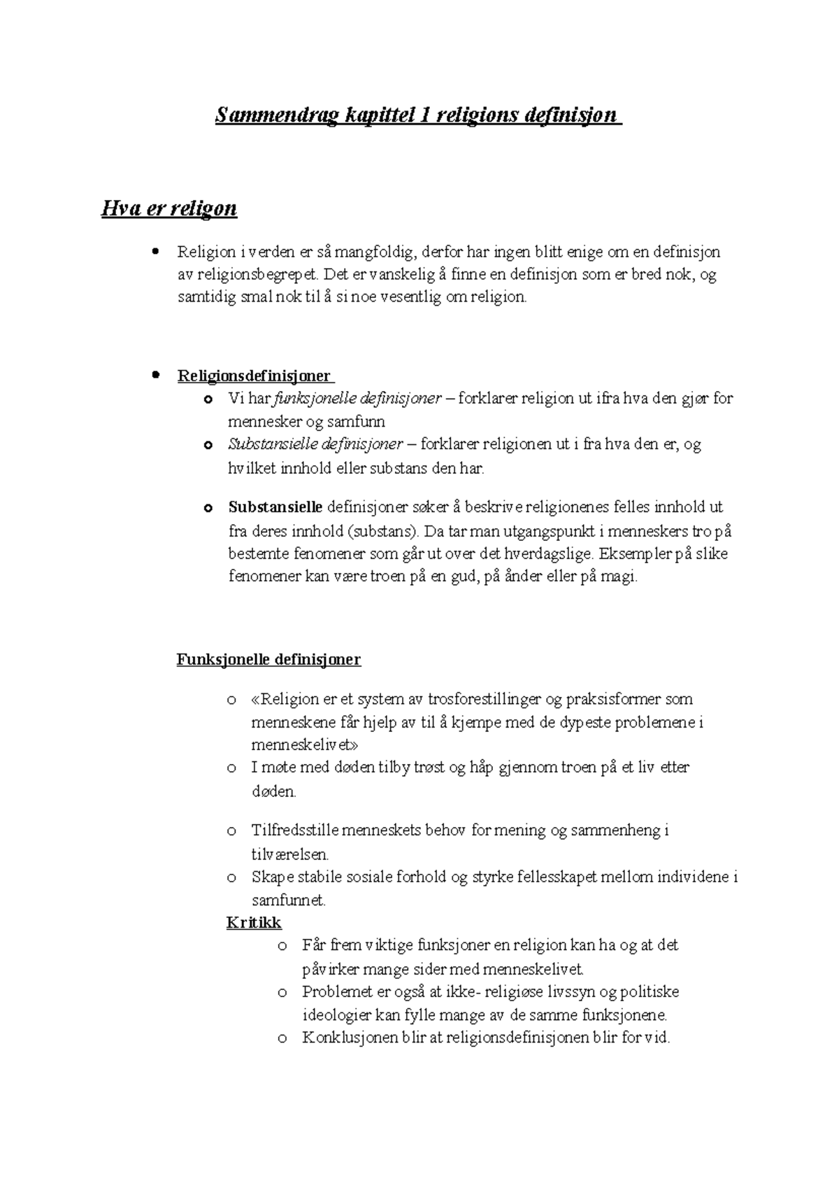 Sammendrag kapittel 1 religions definisjon - Sammendrag kapittel 1 religions definisjon Hva er ...