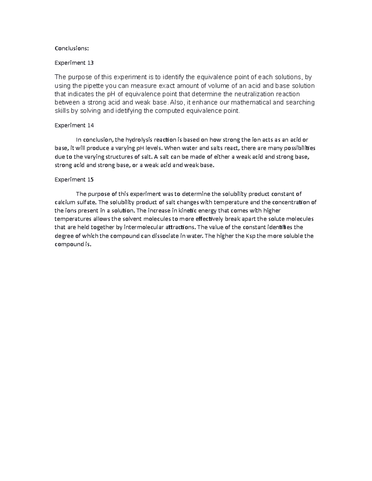 Exp - laboratory report - Conclusions: Experiment 13 The purpose of ...