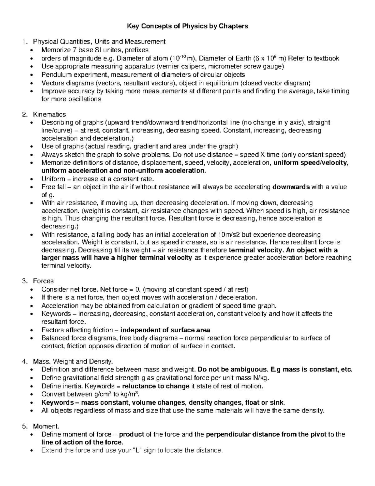 Physics Fundamentals - Key Concepts of Physics by Chapters Physical Quantities, Units and - Studocu