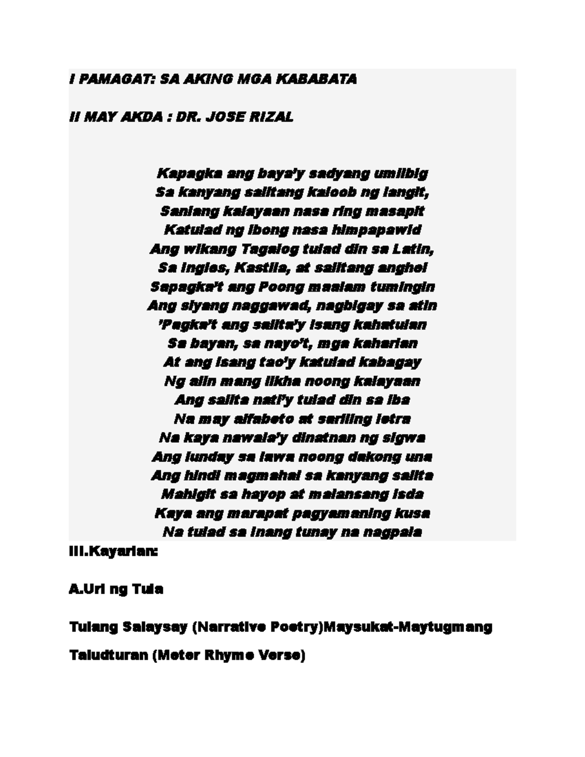 Sa aking mga kababata - for school - I PAMAGAT: SA AKING MGA KABABATA ...