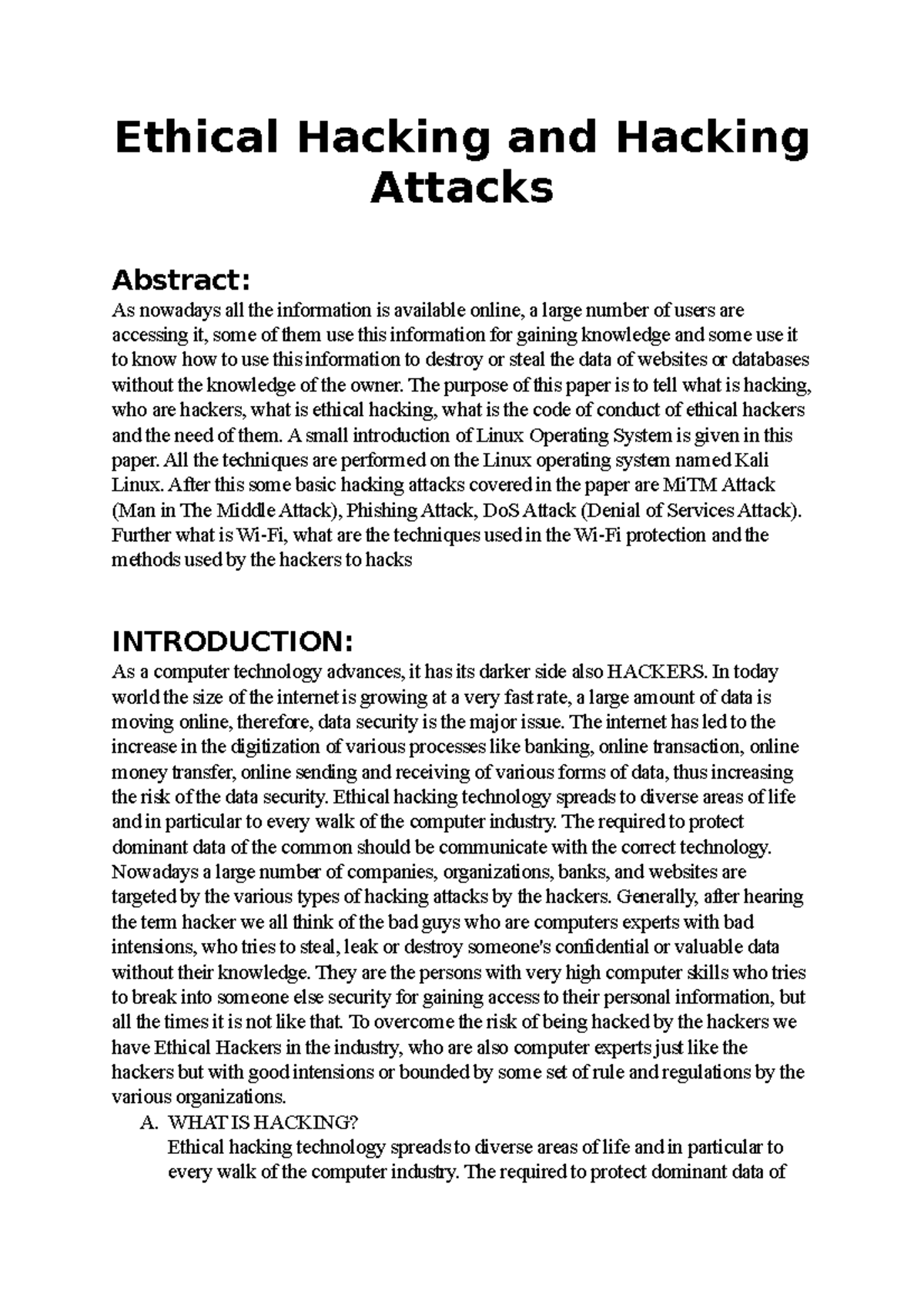 Ethical Hacking and Hacking Attacks Research Paper - Ethical Hacking and Hacking Attacks ...