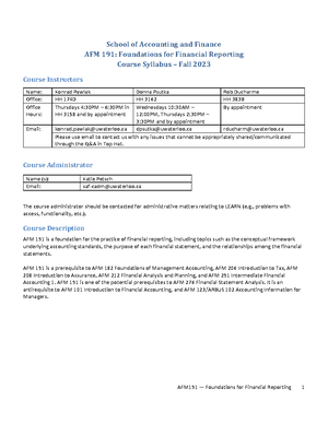 AFM 191 Syllabus Fall 2021 - School of Accounting and Finance AFM 191 ...