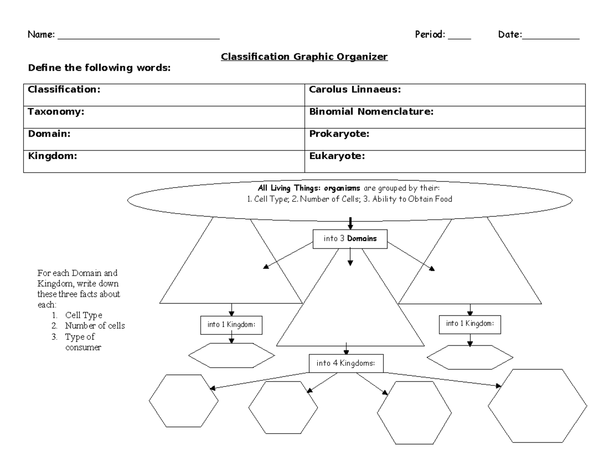 Classification Graphic Organizer - into 4 Kingdoms: into 1 Kingdom ...