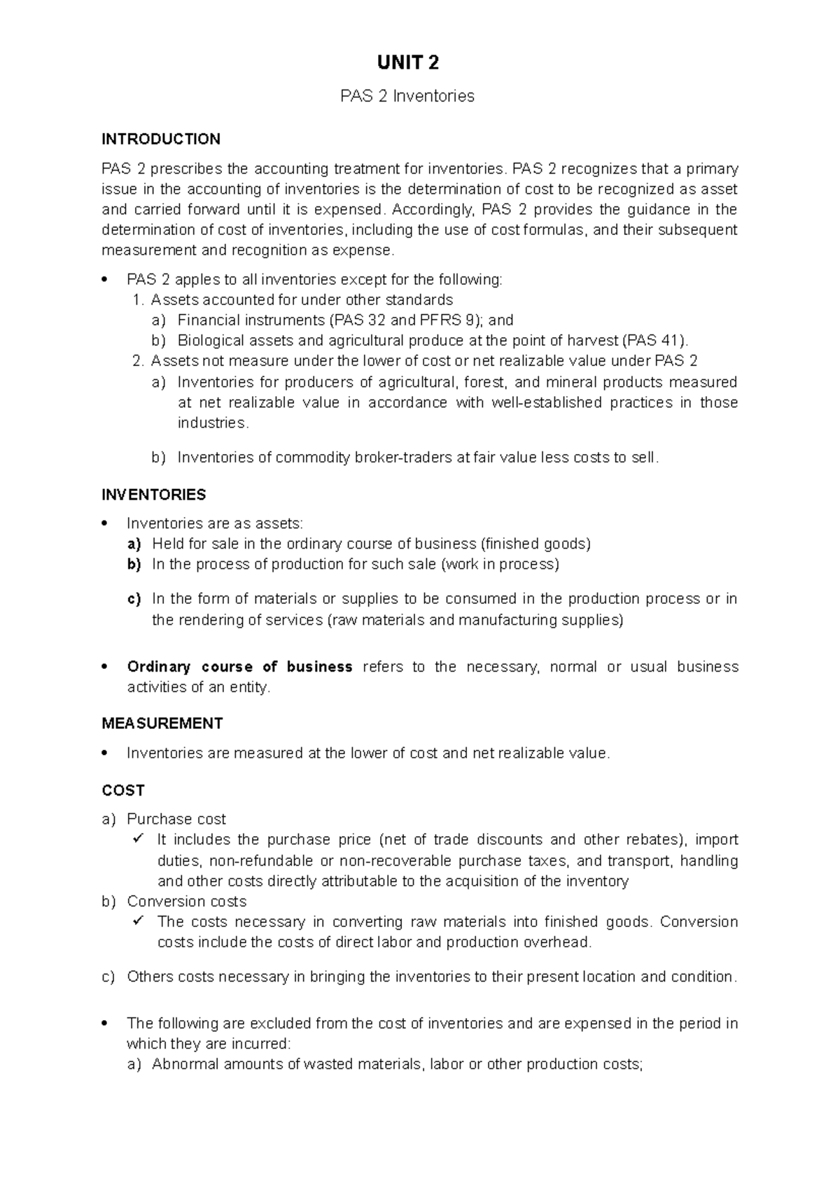 Summary Notes - PAS 2 - PAS 2 - INTRODUCTION PAS 2 prescribes the ...