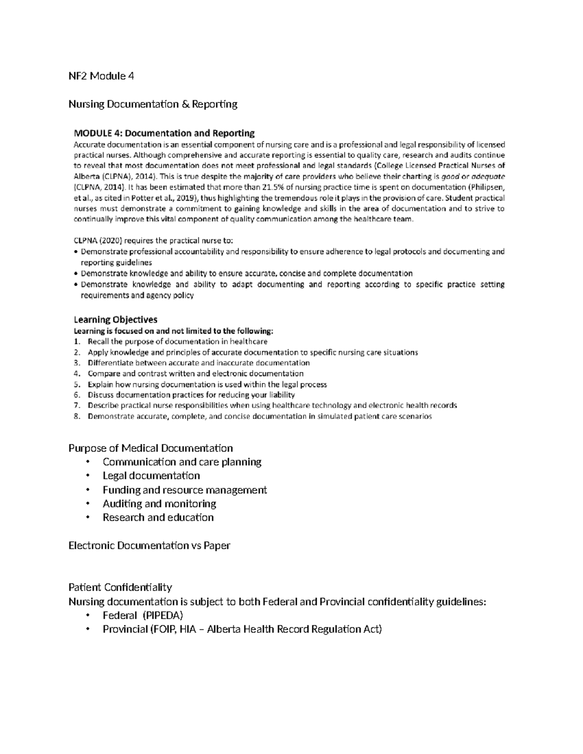 NF2 Module 4 - lectures - NF2 Module 4 Nursing Documentation ...