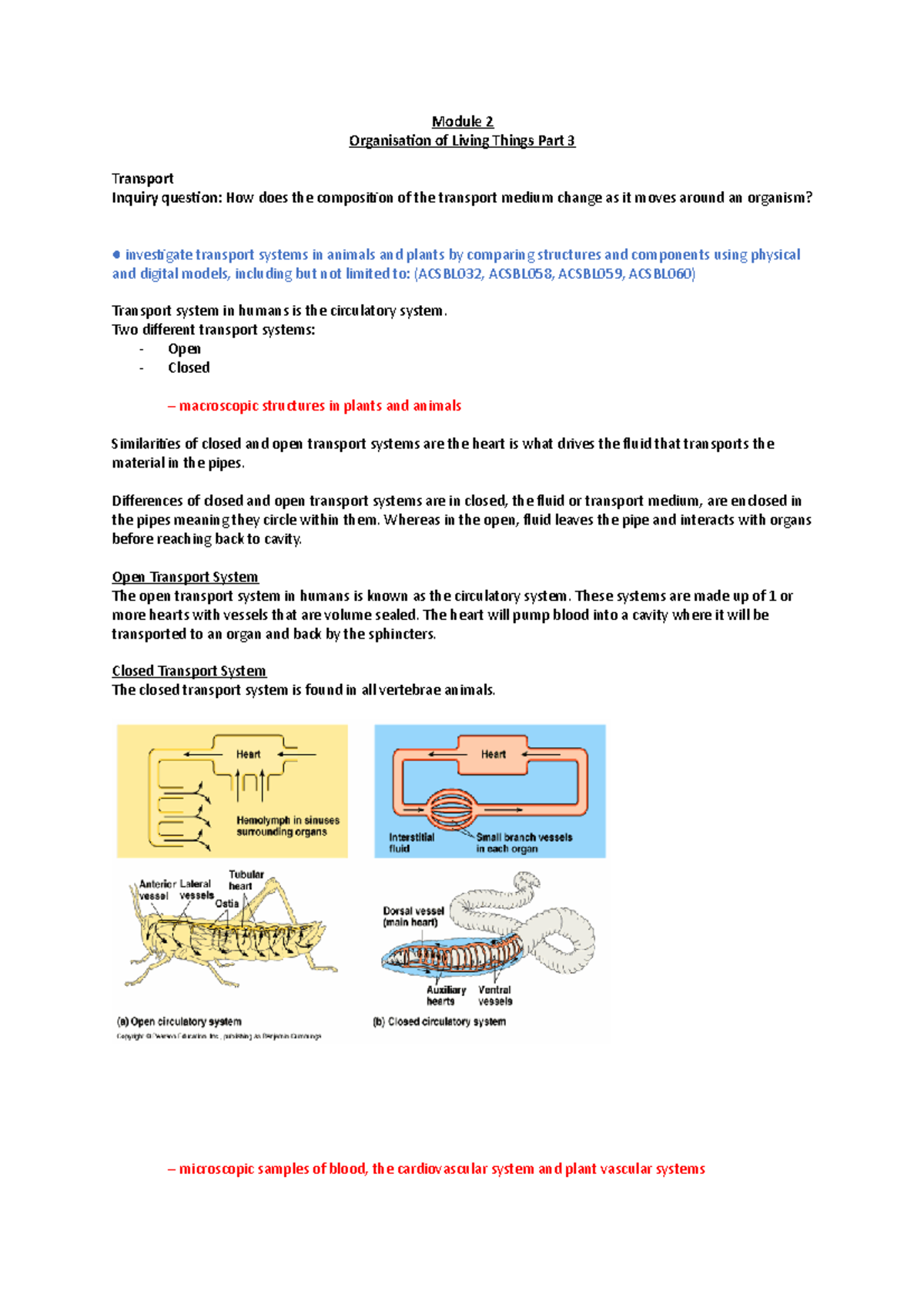 Module 2 Part 3 (Syllabus Bible) - Module 2 Organisation of Living Things Part 3 Transport ...
