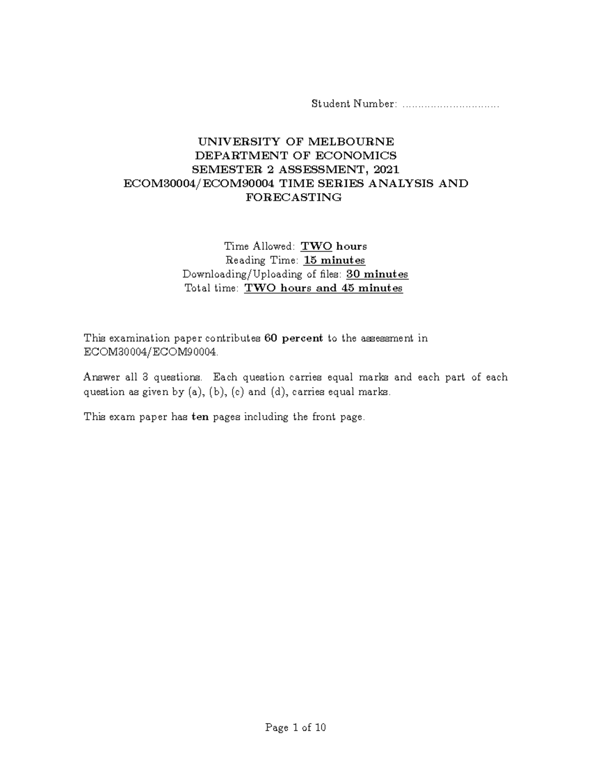 Ecom30004 exam 2021 - ECOM30004 - Unimelb - Studocu