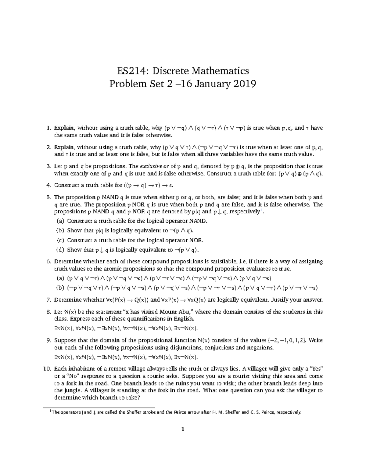 Tutorial 2 - ES214: Discrete Mathematics Problem Set 2 –16 January 2019 ...
