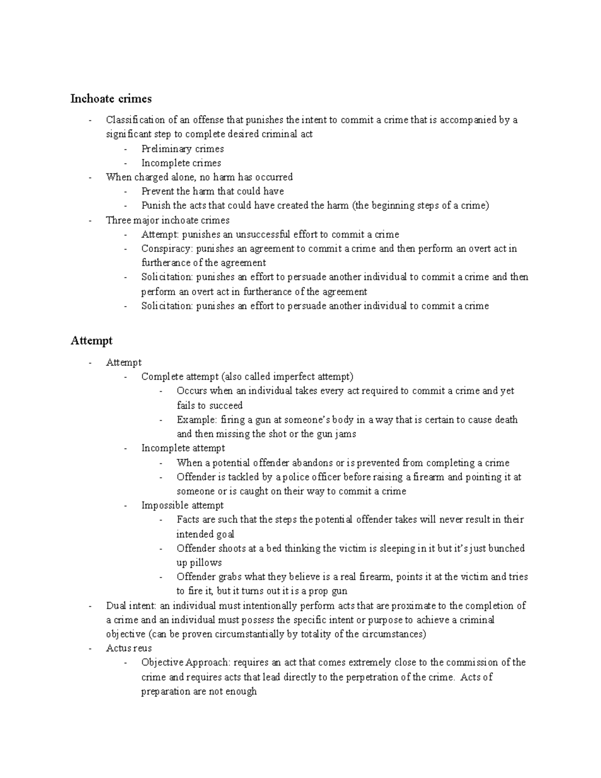 Slides Notes - Class 6 - Inchoate crimes Classification of an offense ...