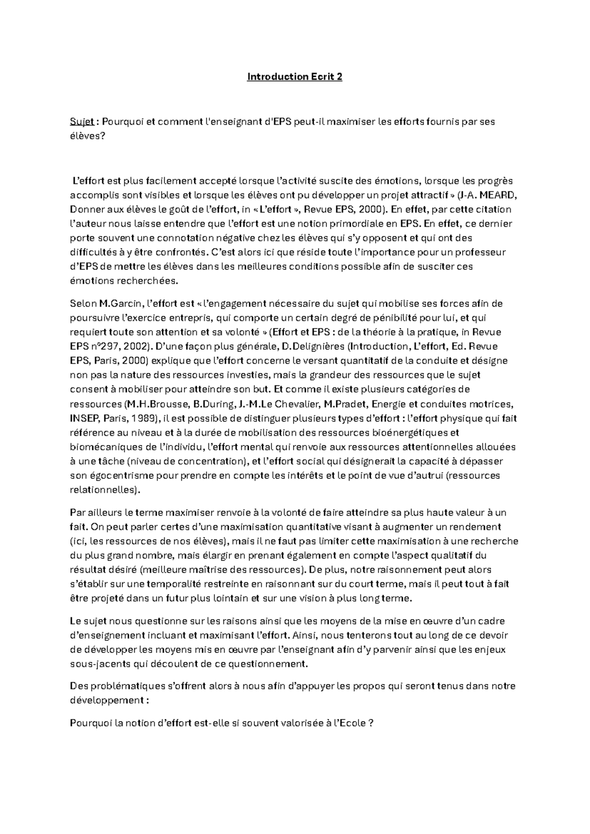 Introduction Ecrit 2 TD3 Effort Richaud - Introduction Ecrit 2 Sujet ...