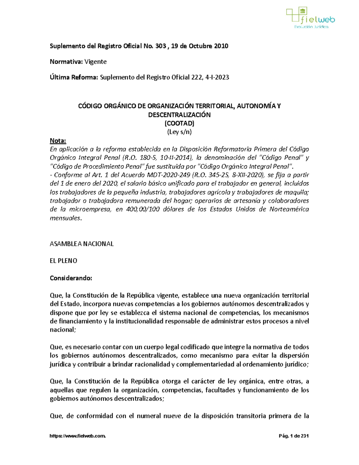Cotad - es un paper - Suplemento del Registro Oficial No. 303 , 19 de ...