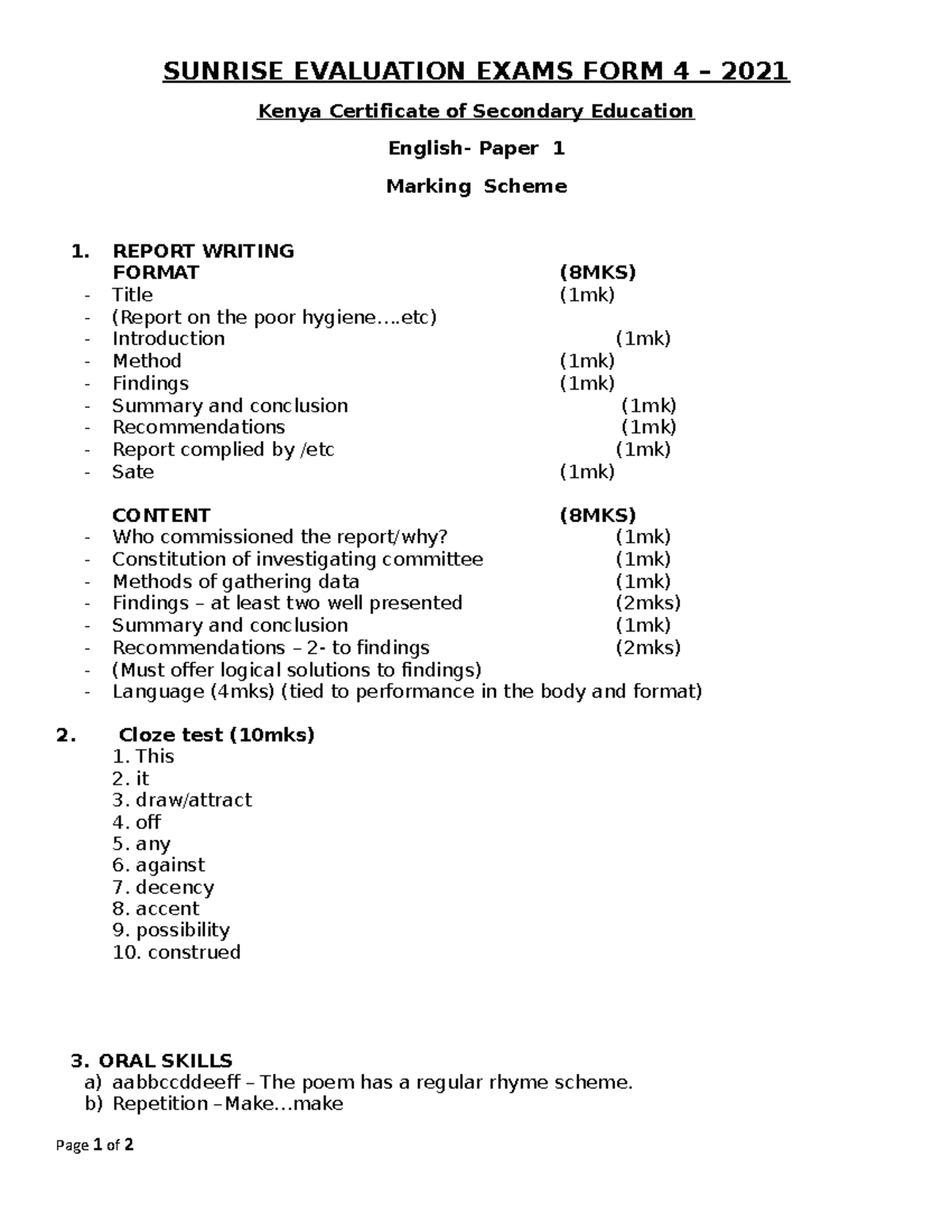 101 F4 English P1 MS - SUNRISE EVALUATION EXAMS FORM 4 – 2021 Kenya ...