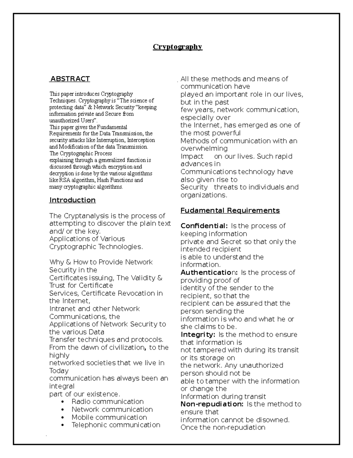 Advantages and disadvantages of cryptography - Cryptography ABSTRACT ...