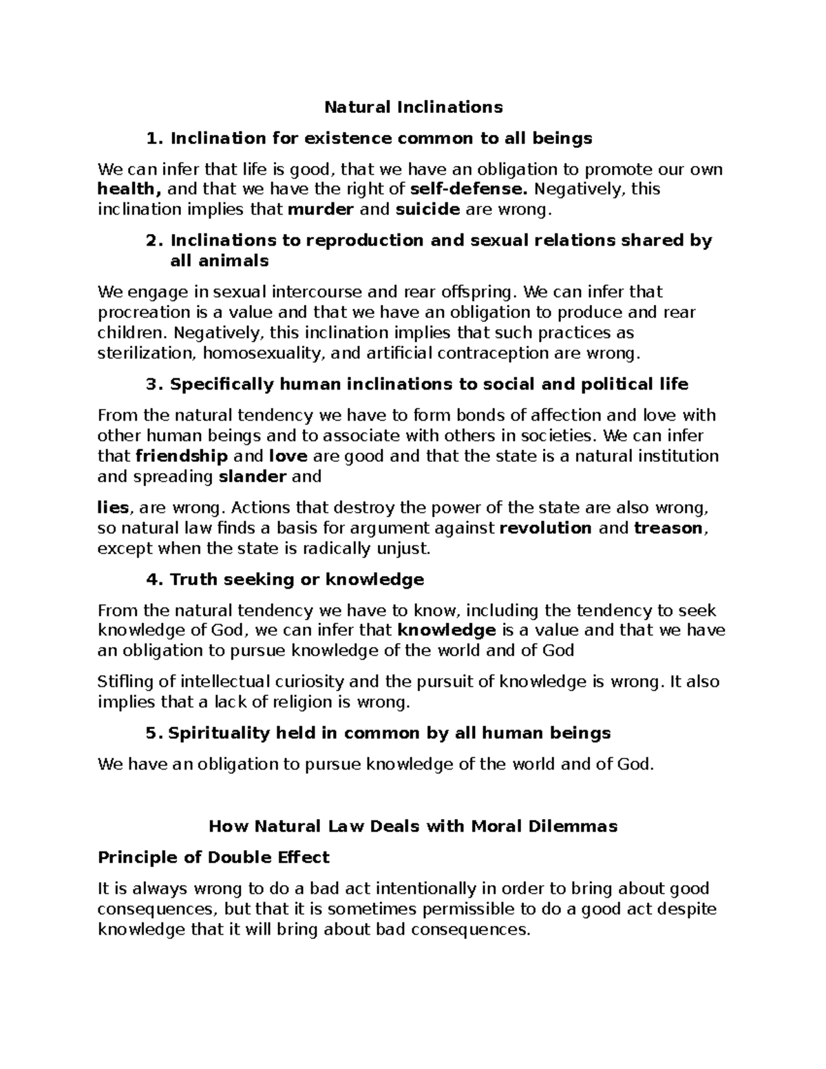 Natural Inclinations - Inclination for existence common to all beings ...