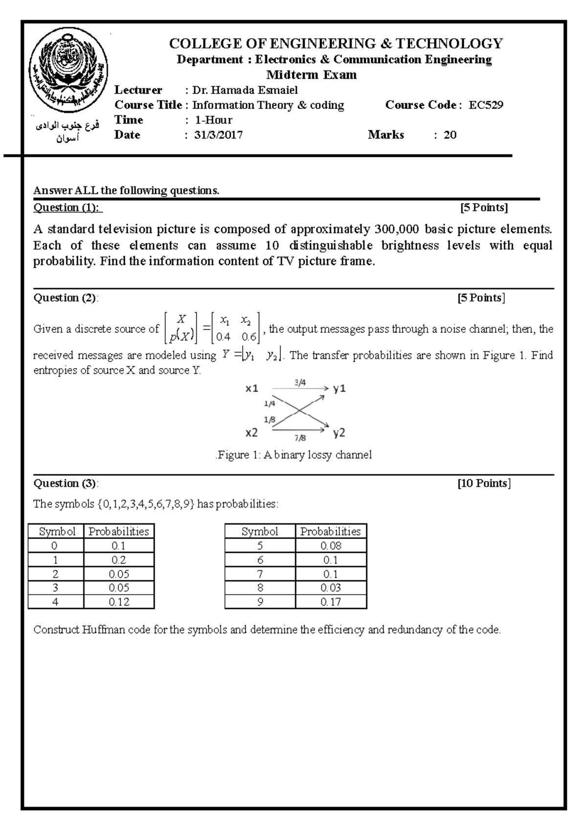 Mid Exam EC529 - dasdasda - Answer ALL the following questions ...
