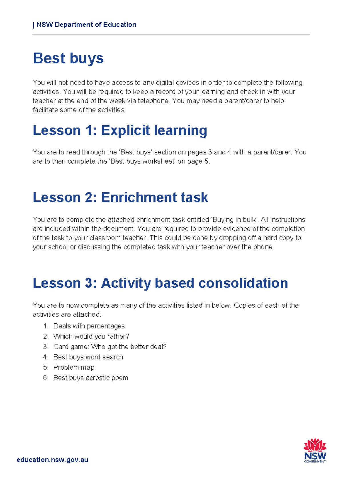 Best buys workbook ls s6 - | NSW Department of Education Best buys You ...