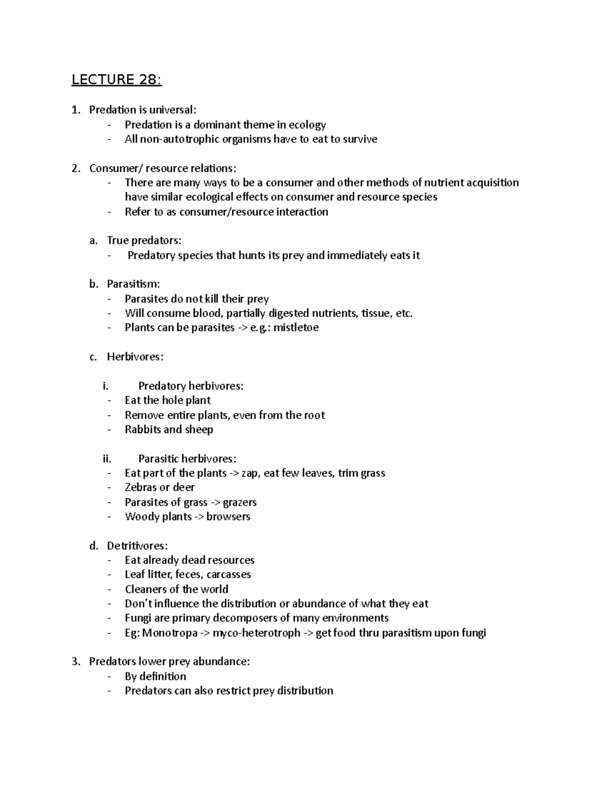 Lecture 28 - ECOLOGY - LECTURE 28: Predation is universal: Predation is ...