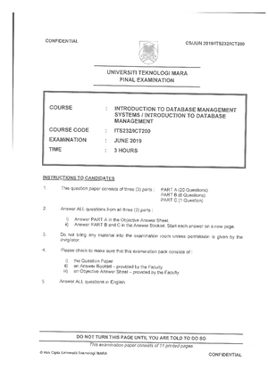 ICT200 Test - UNIVERSITI TEKNOLOGI MARA TEST ANSWER TEMPLATE COURSE ...