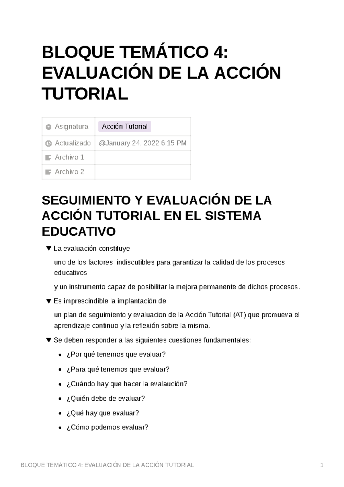 Bloque Temático 4 Evaluación DE LA Acción Tutorial - BLOQUE TEMÁTICO 4: EVALUACIÓN DE LA ACCIÓN ...