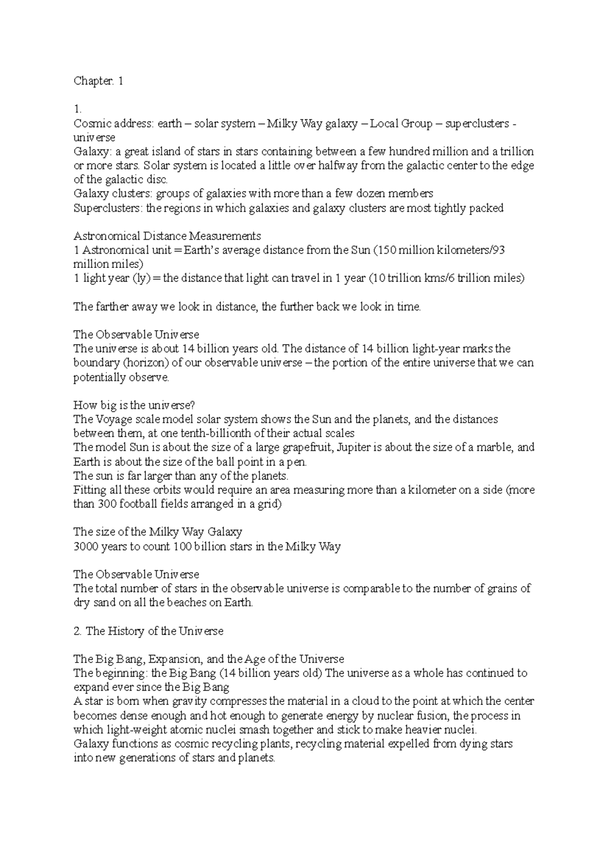 Chapter 1 Astronomy chapter summaries for ASTR - Chapter. 1 Cosmic ...